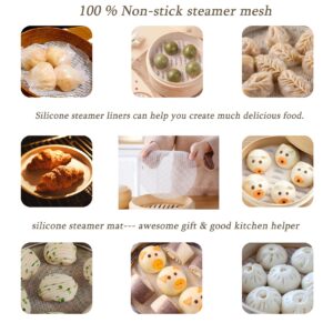 Inchant 5pcs Round Silicone Steamer Mats Non-stick Silicone Dumplings Buns Baking Pastry Dim Sum Mat for Bamboo Steamer