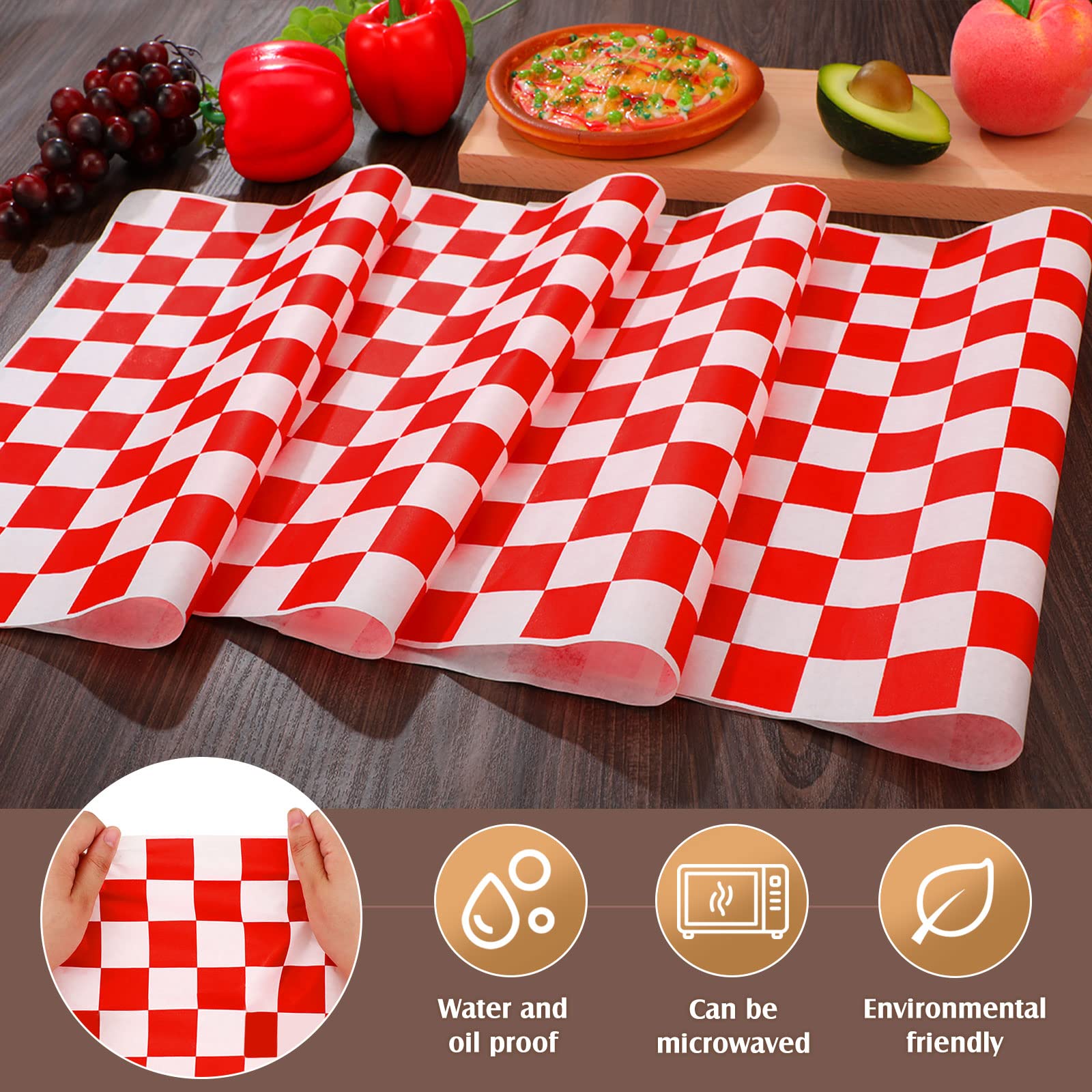 600 Pcs Sandwich Wrapping Paper Sheet 15x15 Checkered Food Wax Paper Sheets Parchment Paper Basket Liner Grease Restaurant Supplies for Wrapping Bread Burgers Food Serving (Red)