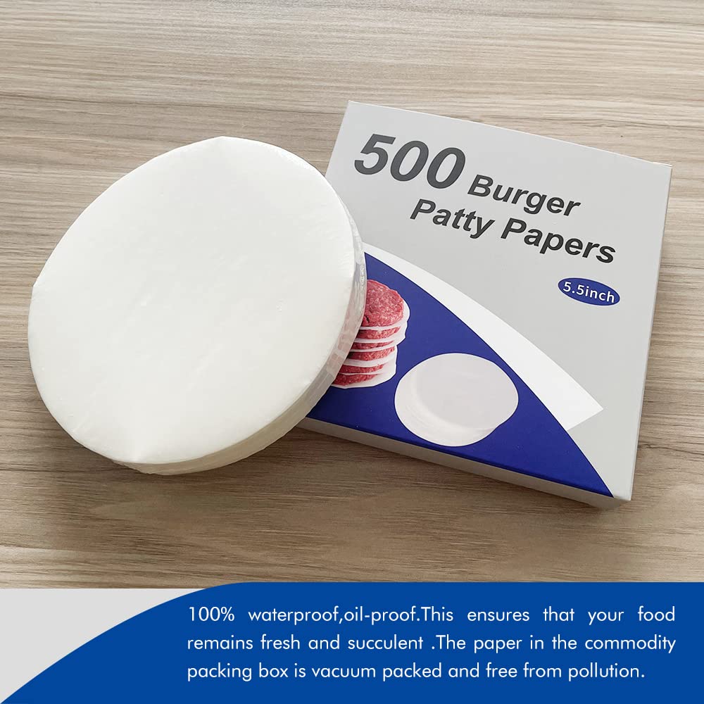 Burger Patty Paper Round 5.5 Inch Set of 500Pcs Non Stick Hamburger Paper Pad for Press Patty Parchment Sheets