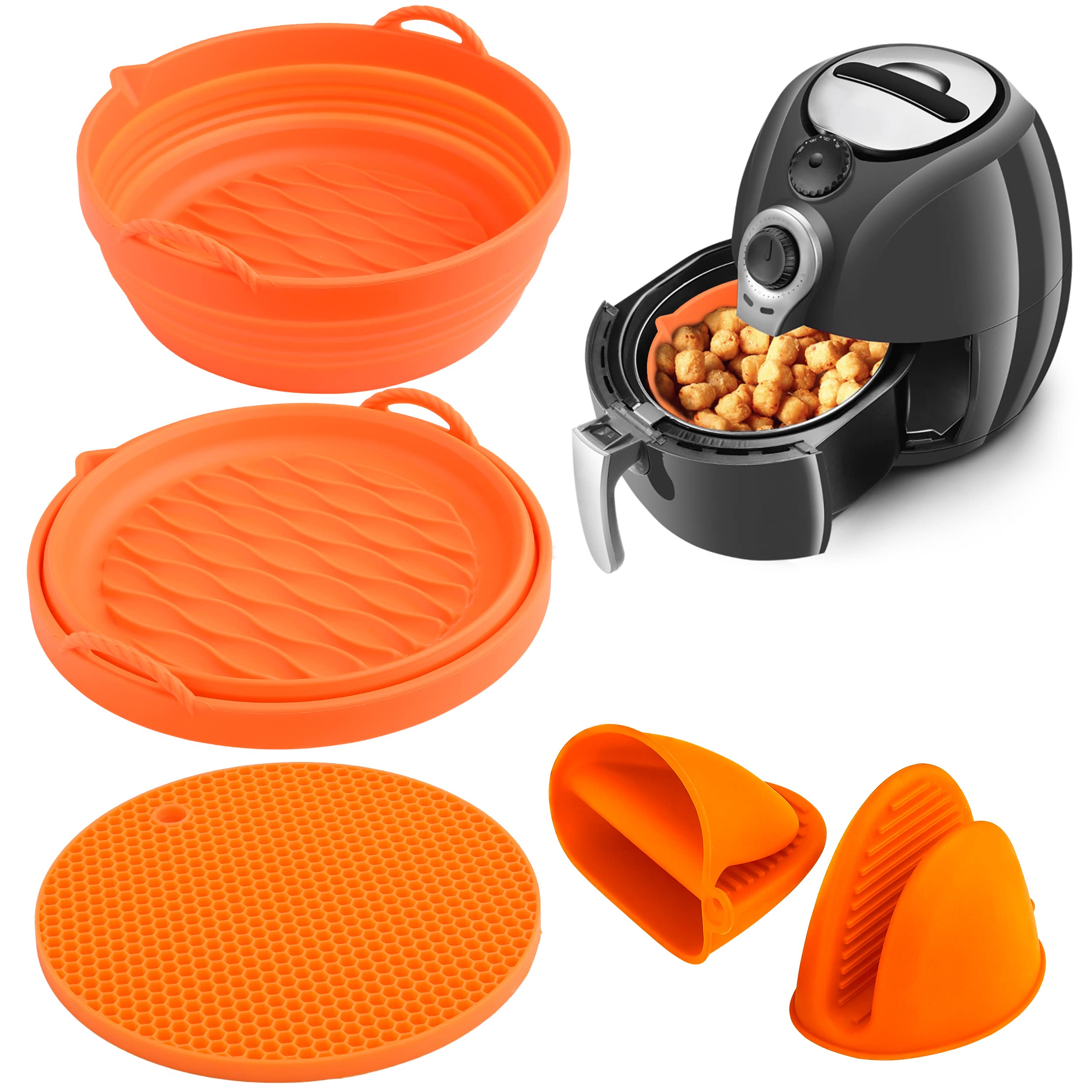 Kitchentastic Silicone Air Fryer Accessories. Reusable Air Fryer Liners Silicone Replaces Parchment Paper For Air Fryers. 7.5In Air Fryer Pans Fit 3-5QT AirFryers. Easy to Clean Air Fryer Silicone Pot