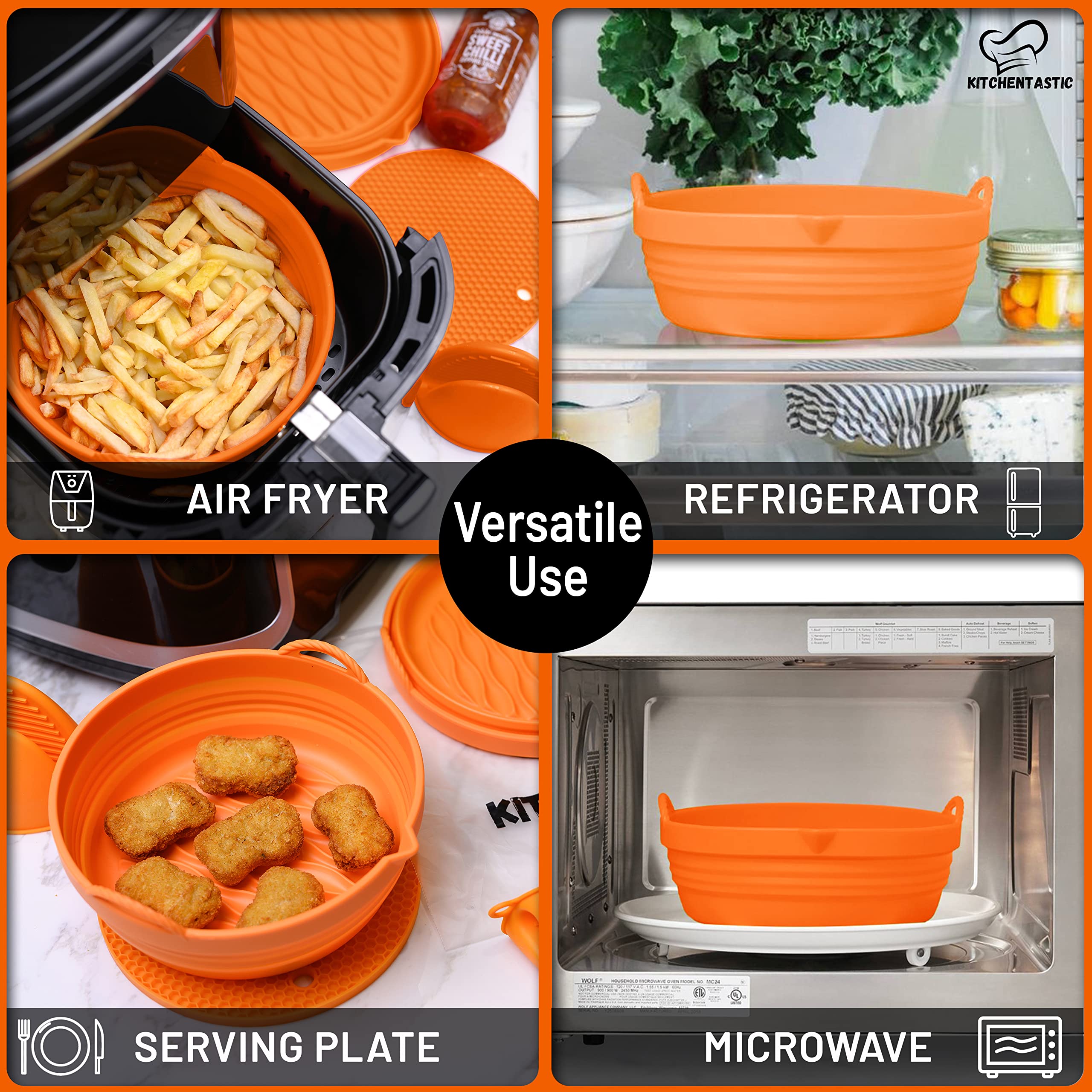 Kitchentastic Silicone Air Fryer Accessories. Reusable Air Fryer Liners Silicone Replaces Parchment Paper For Air Fryers. 7.5In Air Fryer Pans Fit 3-5QT AirFryers. Easy to Clean Air Fryer Silicone Pot