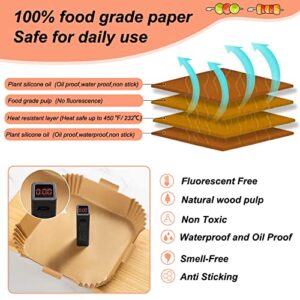 YQL Air Fryer Parchment Paper Liners,100Pcs 8 Inch Disposable Air Fryer Liners Square Non Stick Greaseproof Paper Sheets for Air Fryer Basket Compatible with Ninja,Tower,Cosori and More