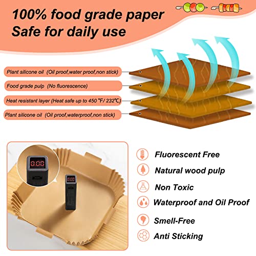 YQL Air Fryer Parchment Paper Liners,100Pcs 8 Inch Disposable Air Fryer Liners Square Non Stick Greaseproof Paper Sheets for Air Fryer Basket Compatible with Ninja,Tower,Cosori and More