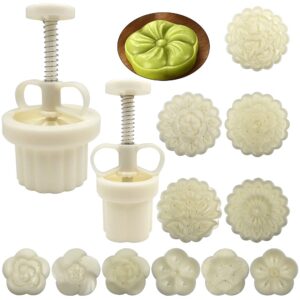 2 set mooncake mould press with 11 stapms, finegood diy cookie cutter 50g 100g flower press mooncake mould hand pressure mooncake baking tools