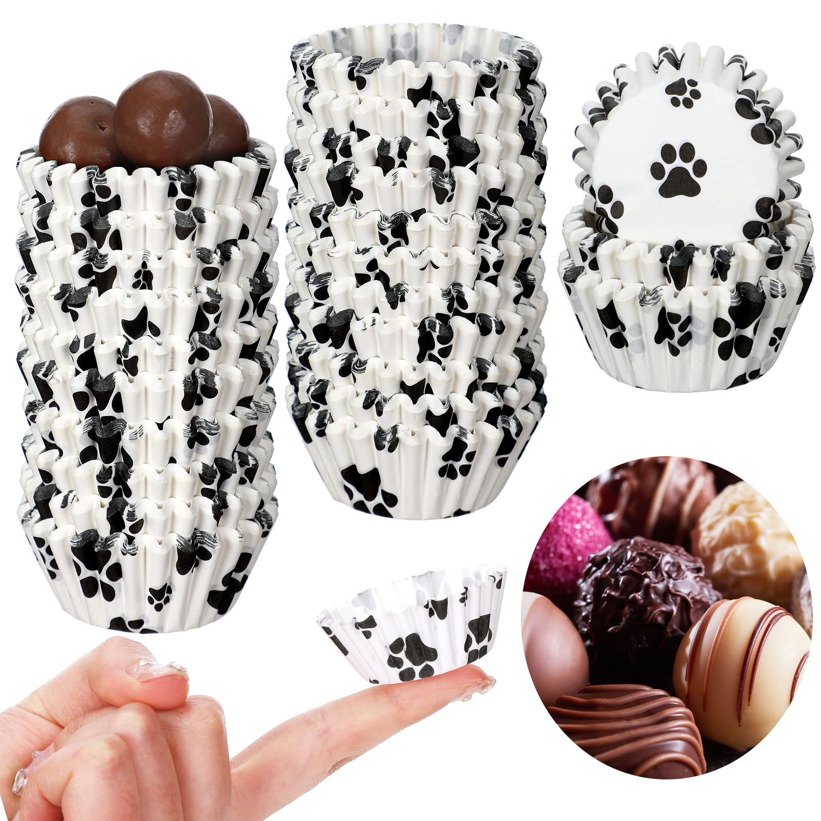 Pinkunn 600 count Dog Paw Design Mini Cupcake Liner Baking Cups Paper Small Candy Cups Making Supplies White Baking Cupcake Liner Supplies Holiday Muffin Chocolate Making Wrappers for Party Favors