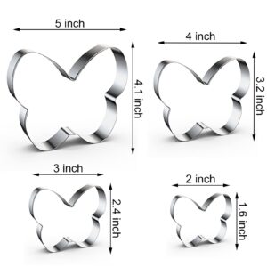 Butterfly Cookie Cutter Set in Assorted Sizes - 5 Inch, 4 Inch, 3 Inch, 2 Inch - 4 Piece - Stainelss Steel