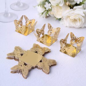 Efavormart 50 Pack | 4" Mini Metallic Gold Butterfly Truffle Cup Dessert Liners, Square Cupcake Tray Wrappers - 225GSM