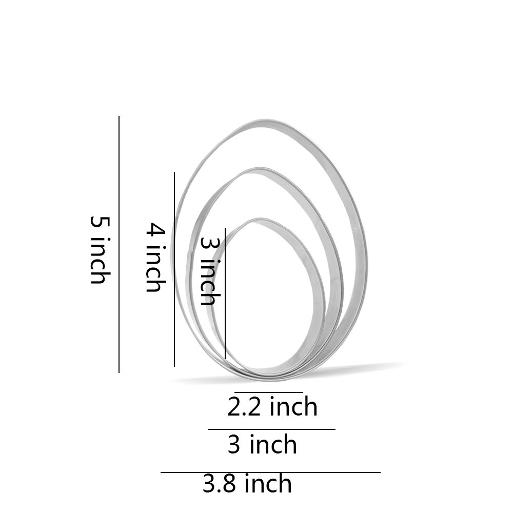 Large Egg Cookie Cutter Set - 5”,4”,3” - 3 Piece - Stainless Steel