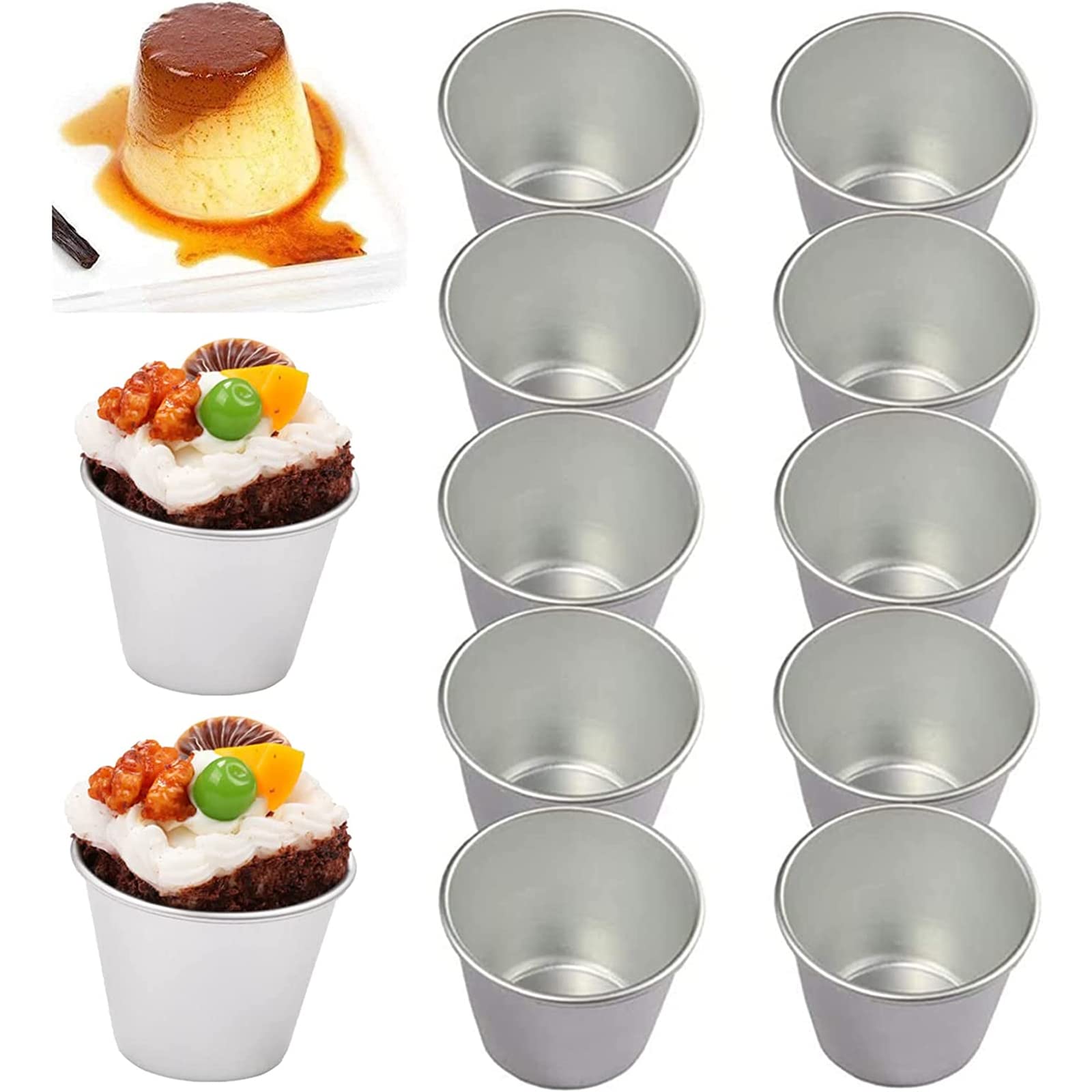 Symphonyw Suxgumoe Pudding Moulds, 10pcs Aluminum Baking Cups Cupcake Mould Muffin Tin Dariole Moulds Baking Tool