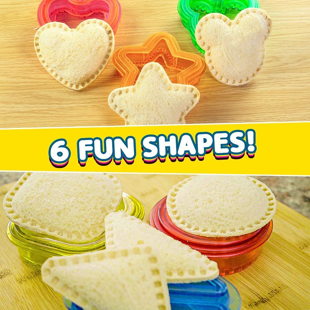 6PC Sandwich Cutter and Sealer - Uncrustables Sandwich Maker - Cut and Seal - Great for Lunchbox and Bento Box - Boys and Girls Kids Lunch - Sandwich Cutters for Kids