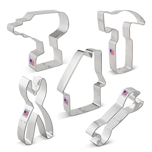 Father's Day Cookie Cutters Tools & Construction Cookie Cutters 5-Pc. Set Made in USA by Ann Clark, Cordless Drill, Hammer, Wrench, Pliers, House