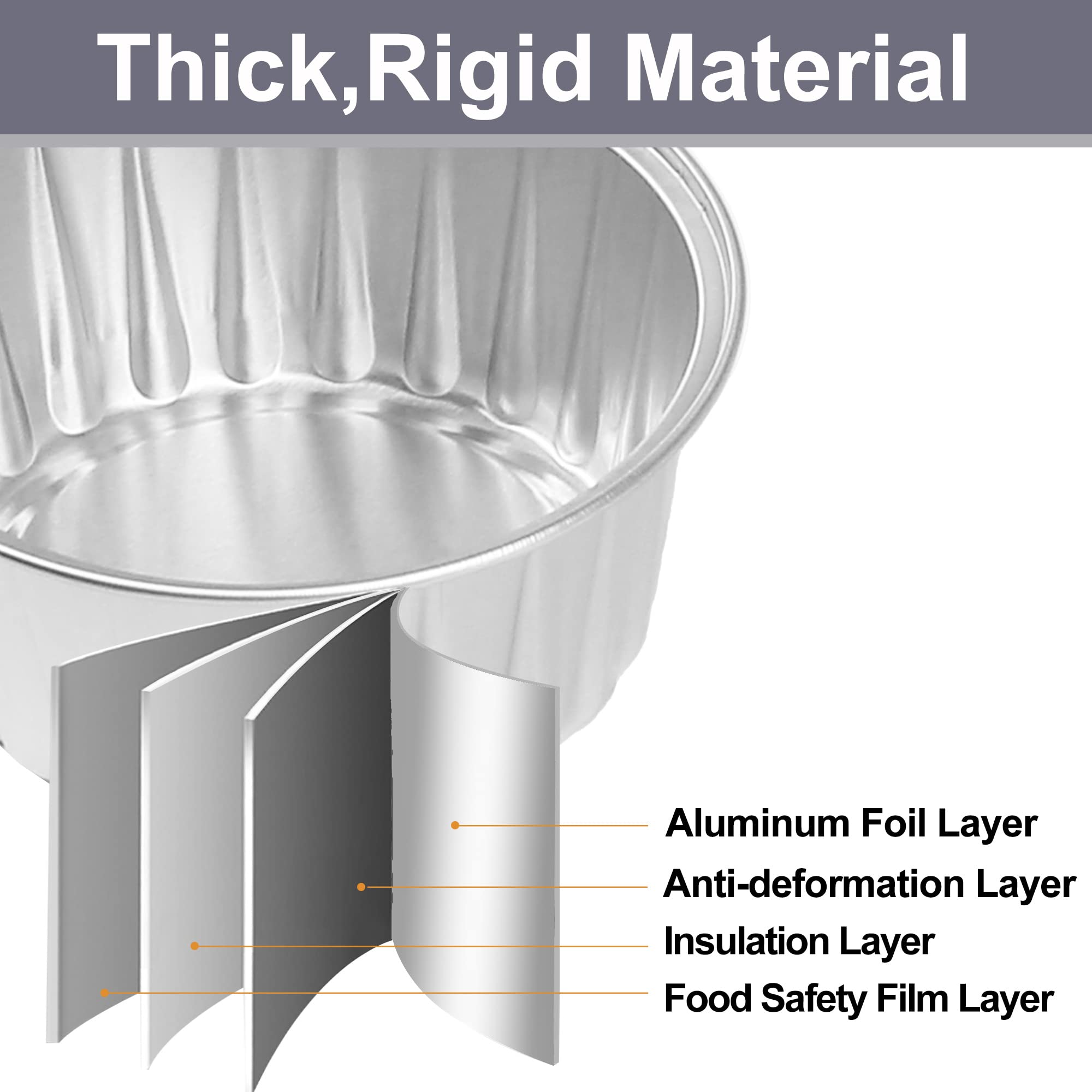 LotFancy Aluminum Foil Cupcake Baking Cups with Lids and Spoons, 5oz/125ml, 50 Pack Disposable Creme Brulee Ramekins, Oven Safe Mini Cake Tins Muffin Cups, Silver