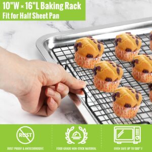 HULISEN Cooling Rack 2 Pack - 16" x 10", Nonstick Baking Rack with Handle fits Half Sheet Pan, Cookie Cooling Racks for Baking and Cooking, Wire Smoker Racks for Grilling, Oven Safe