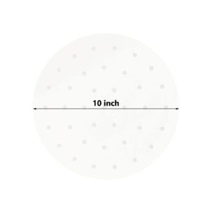 100 PCS Bamboo Steamer Liner, 10" Round Air Fryer Parchment Paper with Holes, White Anti-Stick Steamer Paper