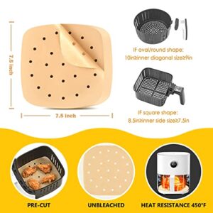 AW&SH Air Fryer Liners, 200pcs 7.5 inch Square Unbleached Air Fryer Disposable Paper Liner, Food Grade Parchment Paper for Baking Roasting Microwave, Oil-Proof, Water-Proof, Non-Stick