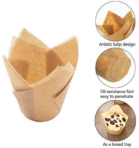 150PCS Tulip Cupcake Liners,Natural Baking Cups Muffin Cupcake Grease-Proof Wrappers for Wedding, Birthday Party,Christmas(Blue,Natural,White)