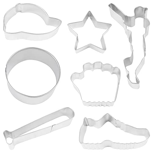 R&M International Baseball Cookie Cutters, Bat, Hat, Ball, Player, Glove, Star, Sneaker, 7-Piece Set,Silver