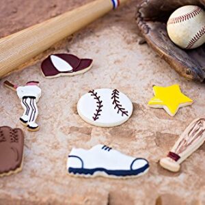 R&M International Baseball Cookie Cutters, Bat, Hat, Ball, Player, Glove, Star, Sneaker, 7-Piece Set,Silver