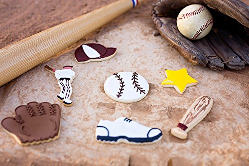 R&M International Baseball Cookie Cutters, Bat, Hat, Ball, Player, Glove, Star, Sneaker, 7-Piece Set,Silver