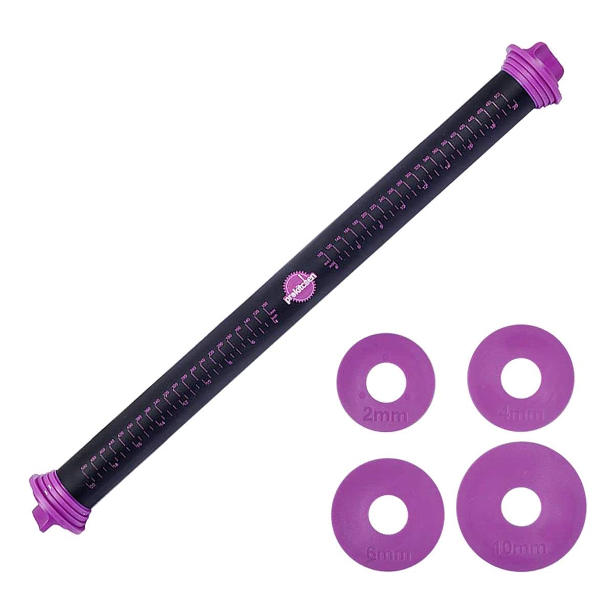 PROKITCHEN Silicone Rolling Pin with Thickness Rings, 23.6 inch Large Rolling Pin for Baking Fondant, Dough, Pasta, Cookie, Pizza, Dumpling (Purple Long Rolling Pin)