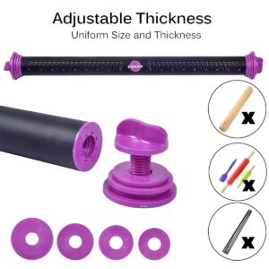 PROKITCHEN Silicone Rolling Pin with Thickness Rings, 23.6 inch Large Rolling Pin for Baking Fondant, Dough, Pasta, Cookie, Pizza, Dumpling (Purple Long Rolling Pin)