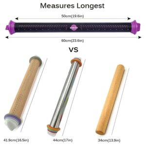 PROKITCHEN Silicone Rolling Pin with Thickness Rings, 23.6 inch Large Rolling Pin for Baking Fondant, Dough, Pasta, Cookie, Pizza, Dumpling (Purple Long Rolling Pin)