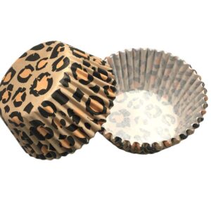 Royalty Essentials Standard Leopard Animal Print Cupcake Liners Liner Wrappers Leopard Baking Cups Wild One Toppers Wrappers Decorations Decor Papers 100 Count (Leopard)