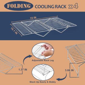 E-far 4-Tier Cooling Rack, 15”x10.1" Stainless Steel Stackable Wire Cooling Rack for Baking Cooking Cookies, Folding Leg & Non-toxic, Oven Safe & Dishwasher Safe