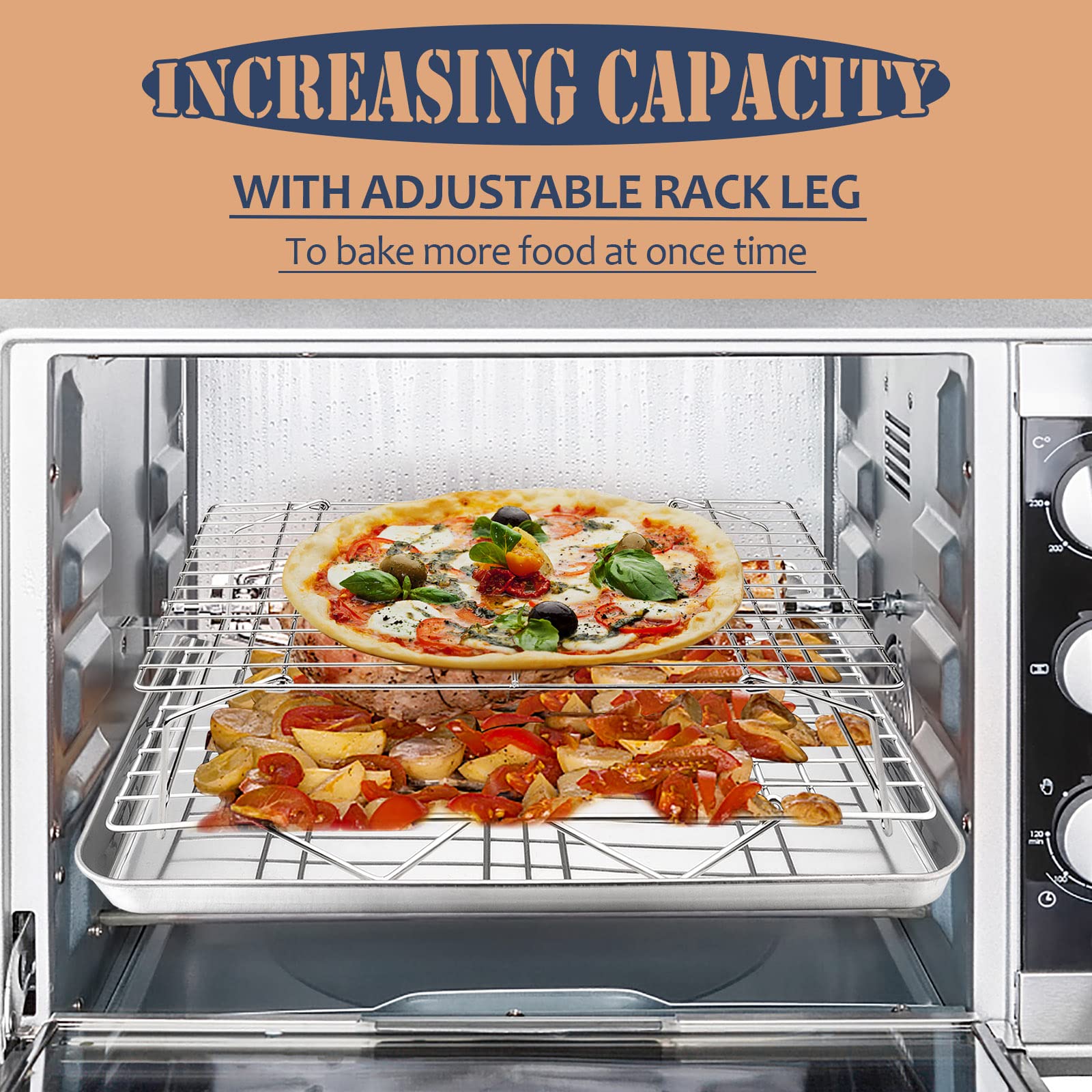 E-far 4-Tier Cooling Rack, 15”x10.1" Stainless Steel Stackable Wire Cooling Rack for Baking Cooking Cookies, Folding Leg & Non-toxic, Oven Safe & Dishwasher Safe