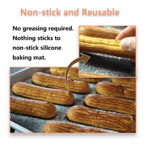 Perforated Silicone Baking Mats, 2 PCS Eclair Silicone Mat for Half Sheet with 12 Printed Oblong Eclair Guides, Non-Stick Reusable Oven Liners for Making Bread/Pizza/Pastry/Cookie 11-4/5" x 15-3/4"