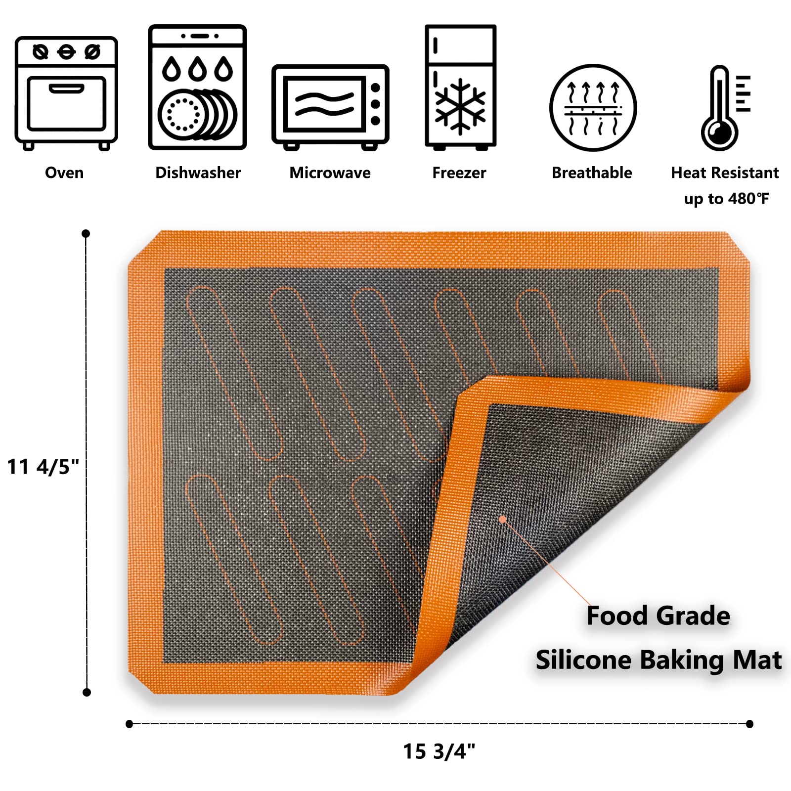 Perforated Silicone Baking Mats, 2 PCS Eclair Silicone Mat for Half Sheet with 12 Printed Oblong Eclair Guides, Non-Stick Reusable Oven Liners for Making Bread/Pizza/Pastry/Cookie 11-4/5" x 15-3/4"