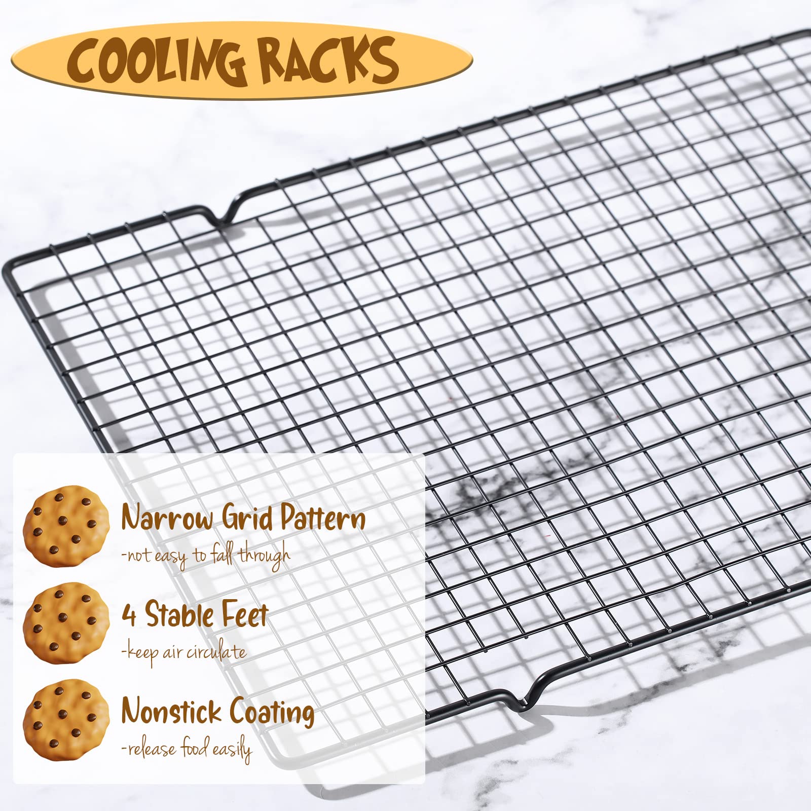 Harloon 6 Pieces Cooling Racks for Cooking and Baking Oven Safe Grid Wire Set Heavy Duty Carbon Steel Nonstick Baking Rack for Roasting Cooking Grilling Drying (16 x 9.8 Inches)