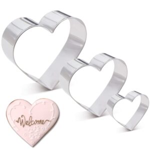 kanntie 3 pieces heart cookie cutter set - premium stainless steel