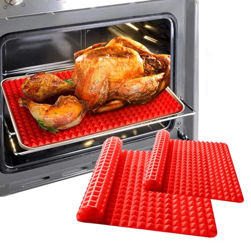 Silicone Baking Mat Sheets for Oven Mats Cooking Pan16"x11" and 6.7"x6.7" 2 Pack Non-Stickfor Oven Grilling BBQ (2 Pack-Red Large+Small)