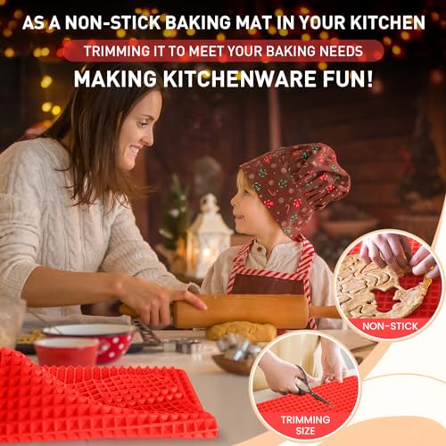 Silicone Baking Mat Sheets for Oven Mats Cooking Pan16"x11" and 6.7"x6.7" 2 Pack Non-Stickfor Oven Grilling BBQ (2 Pack-Red Large+Small)