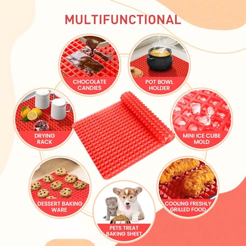 Silicone Baking Mat Sheets for Oven Mats Cooking Pan16"x11" and 6.7"x6.7" 2 Pack Non-Stickfor Oven Grilling BBQ (2 Pack-Red Large+Small)