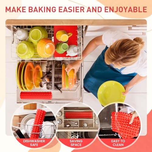 Silicone Baking Mat Sheets for Oven Mats Cooking Pan16"x11" and 6.7"x6.7" 2 Pack Non-Stickfor Oven Grilling BBQ (2 Pack-Red Large+Small)