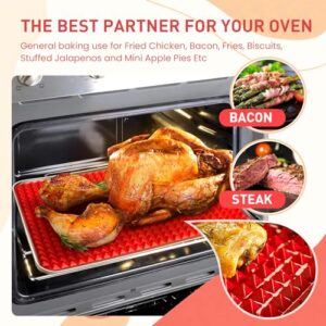 Silicone Baking Mat Sheets for Oven Mats Cooking Pan16"x11" and 6.7"x6.7" 2 Pack Non-Stickfor Oven Grilling BBQ (2 Pack-Red Large+Small)