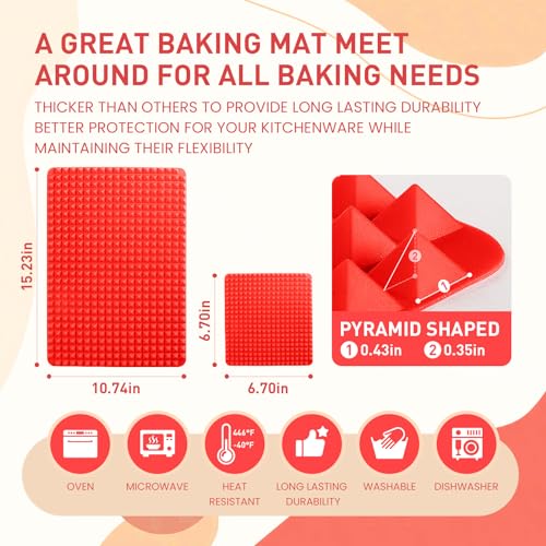 Silicone Baking Mat Sheets for Oven Mats Cooking Pan16"x11" and 6.7"x6.7" 2 Pack Non-Stickfor Oven Grilling BBQ (2 Pack-Red Large+Small)