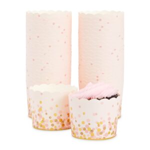 50 pack pink and gold polka dot cupcake liners wrappers, muffin paper baking cup for wedding & birthday