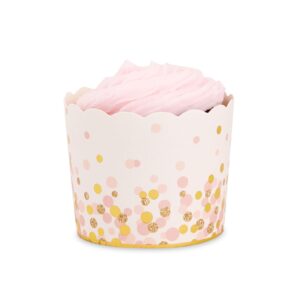 50 Pack Pink and Gold Polka Dot Cupcake Liners Wrappers, Muffin Paper Baking Cup for Wedding & Birthday