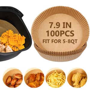 100pcs air fryer liners disposable air fryer liners 7.9-inch (fit 5-8 qt) non-stick oilproof baking parchment paper for air frying microwave food grade baking accessories