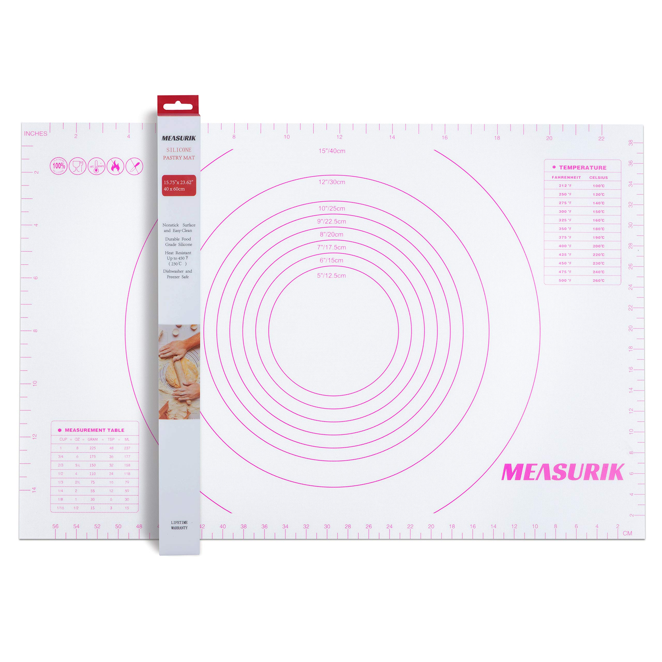 Measurik Extra Large Silicone Pastry Mat - Non-Stick 16''(W)24''(L) Silicone Baking Mat with Temperature and Measurement Table, Reusable Baking Oven Liner Sheet Food Grade and BPA Free