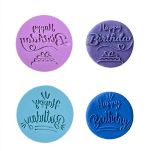 2 pieces happy birthday fondant stamp/embosser 3d raised design cookie stamp for fondant, icing, decorating cake/sugar paste/cupcake