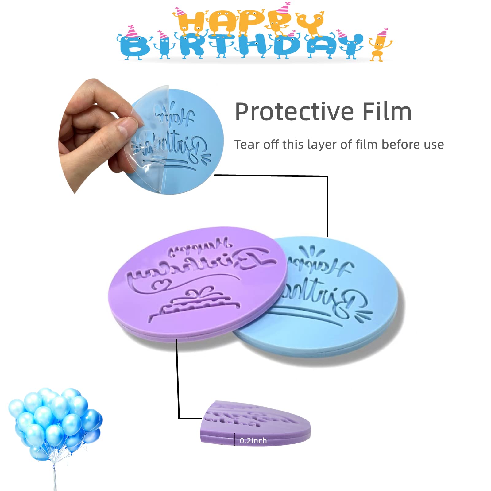 2 Pieces Happy Birthday Fondant Stamp/Embosser 3D Raised Design Cookie Stamp for Fondant, Icing, Decorating Cake/Sugar Paste/Cupcake