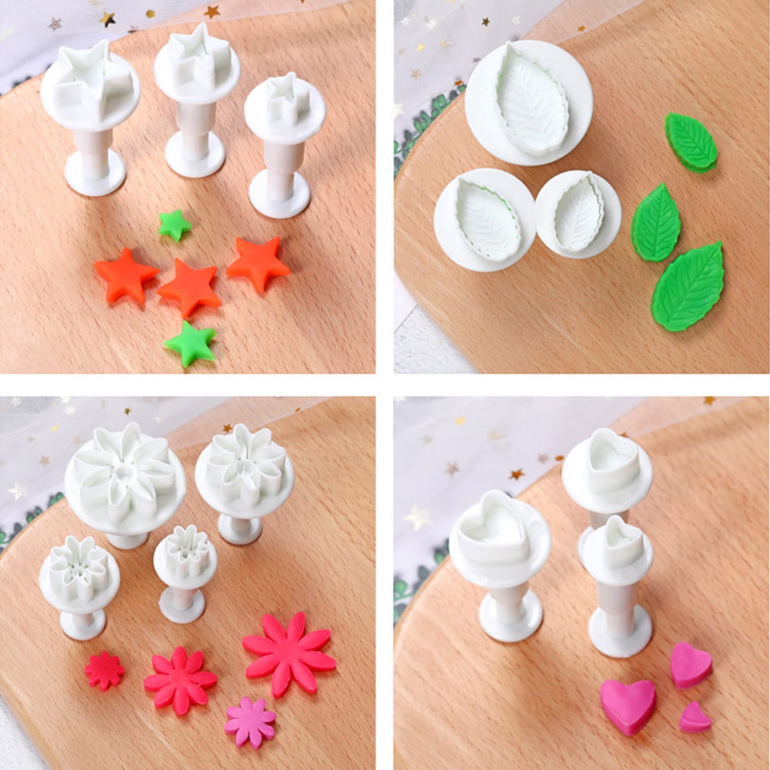 KORIXINE Cookie Cutters 36 Piece Fondant Cake Cookie Plunger Flower Daisy Blossom Leaf Butterfly Heart Shape Decorating Mold DIY Gum Paste Cookie Stamps Set Mini Clay Plunger