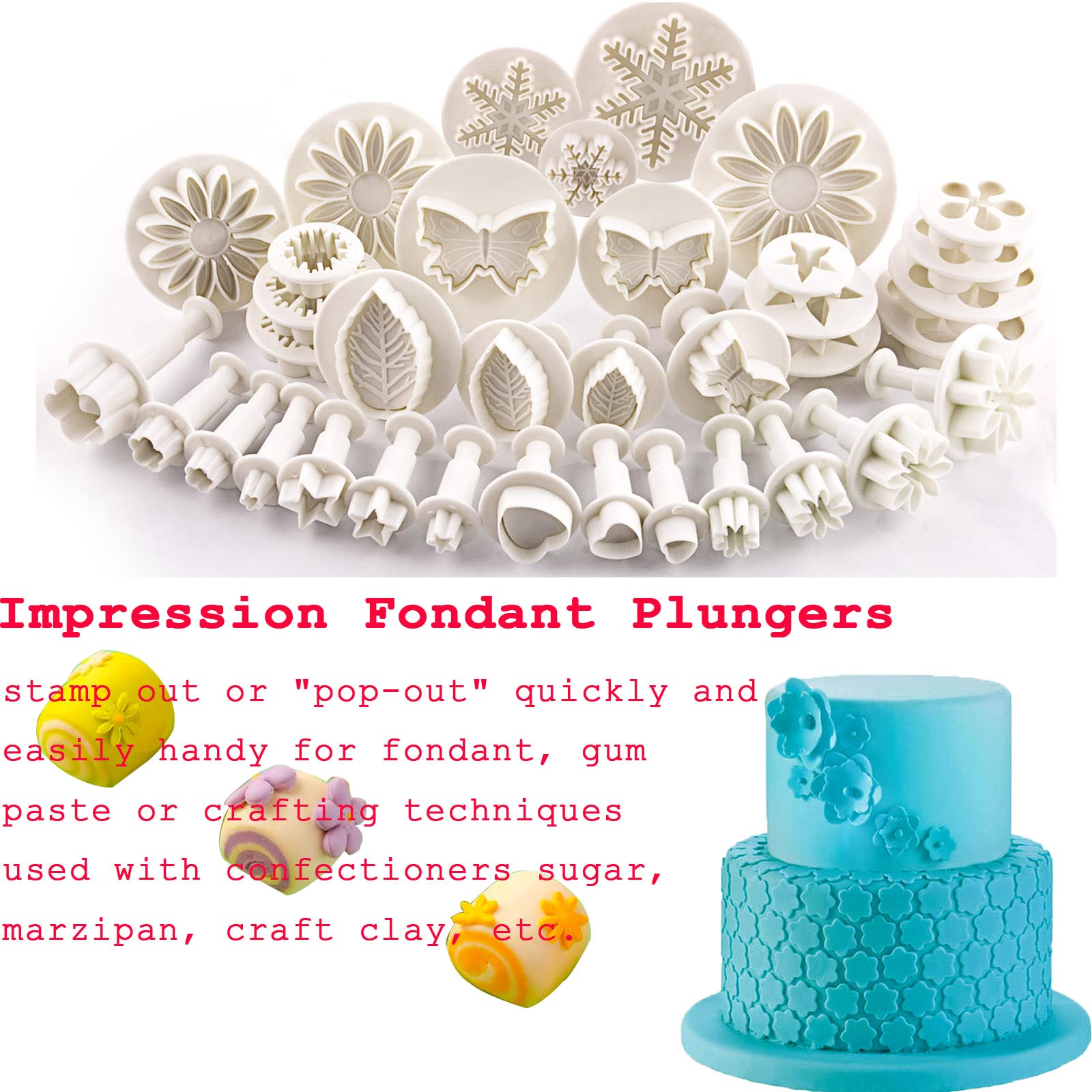 KORIXINE Cookie Cutters 36 Piece Fondant Cake Cookie Plunger Flower Daisy Blossom Leaf Butterfly Heart Shape Decorating Mold DIY Gum Paste Cookie Stamps Set Mini Clay Plunger