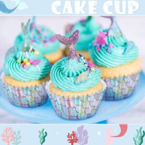 300 Count Mermaid Unicorn Cupcake Liners Mermaid Unicorn Cupcake Toppers Sea Theme Baking Cups Rainbow Mermaid Cupcake Wrappers for Mermaid Unicorn Birthday Party Supplies (Mermaid Style)