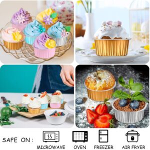 Thenshop 200 Pcs Mini Aluminum Pans with Lids, 5 oz Foil Cupcake Liners Disposable Creme Brulee Ramekins Dessert Custard Cup Cake Pie Pans Container Cheesecake Muffin Tins for Wedding Birthday Party