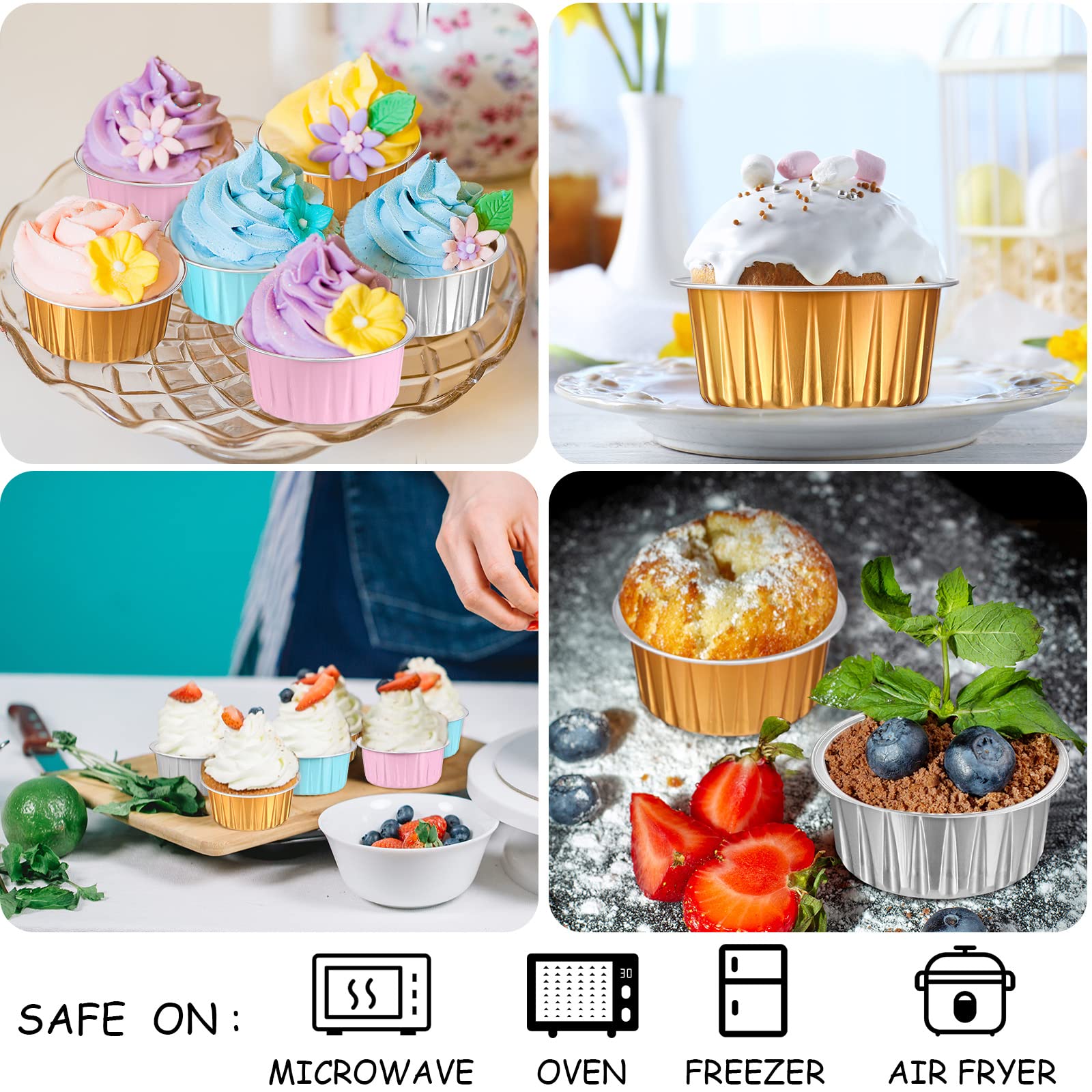 Thenshop 200 Pcs Mini Aluminum Pans with Lids, 5 oz Foil Cupcake Liners Disposable Creme Brulee Ramekins Dessert Custard Cup Cake Pie Pans Container Cheesecake Muffin Tins for Wedding Birthday Party